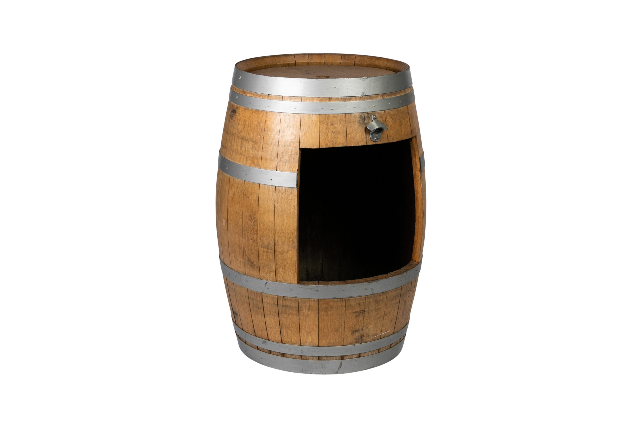 Restored Wine Barrel with Storage Cut Out | The Event Mill